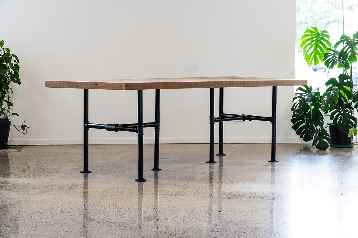 Reclaimed Kauri Table (Industrial Pipe Legs) – Iron Moa